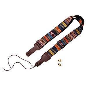 MUSIC FIRST Original Design, 2 inch width (5cm), Classic Country Style Yarn-dyed fabric & Genuine Leather Guitar Strap Electric Guitar strap