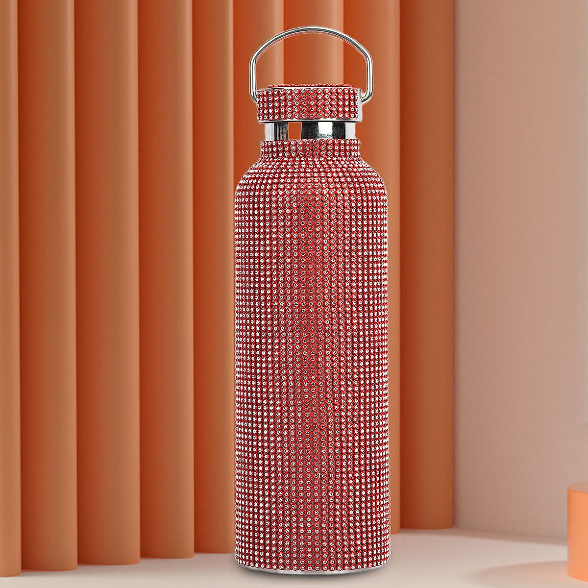 Cuteam Shining Like a Diamond Water Bottle, Fashion Bling Rhinestone Stainless Steel Thermal Bottle, Portable Large Capacity Refillable Vacuum Water Bot, Birthday Gift