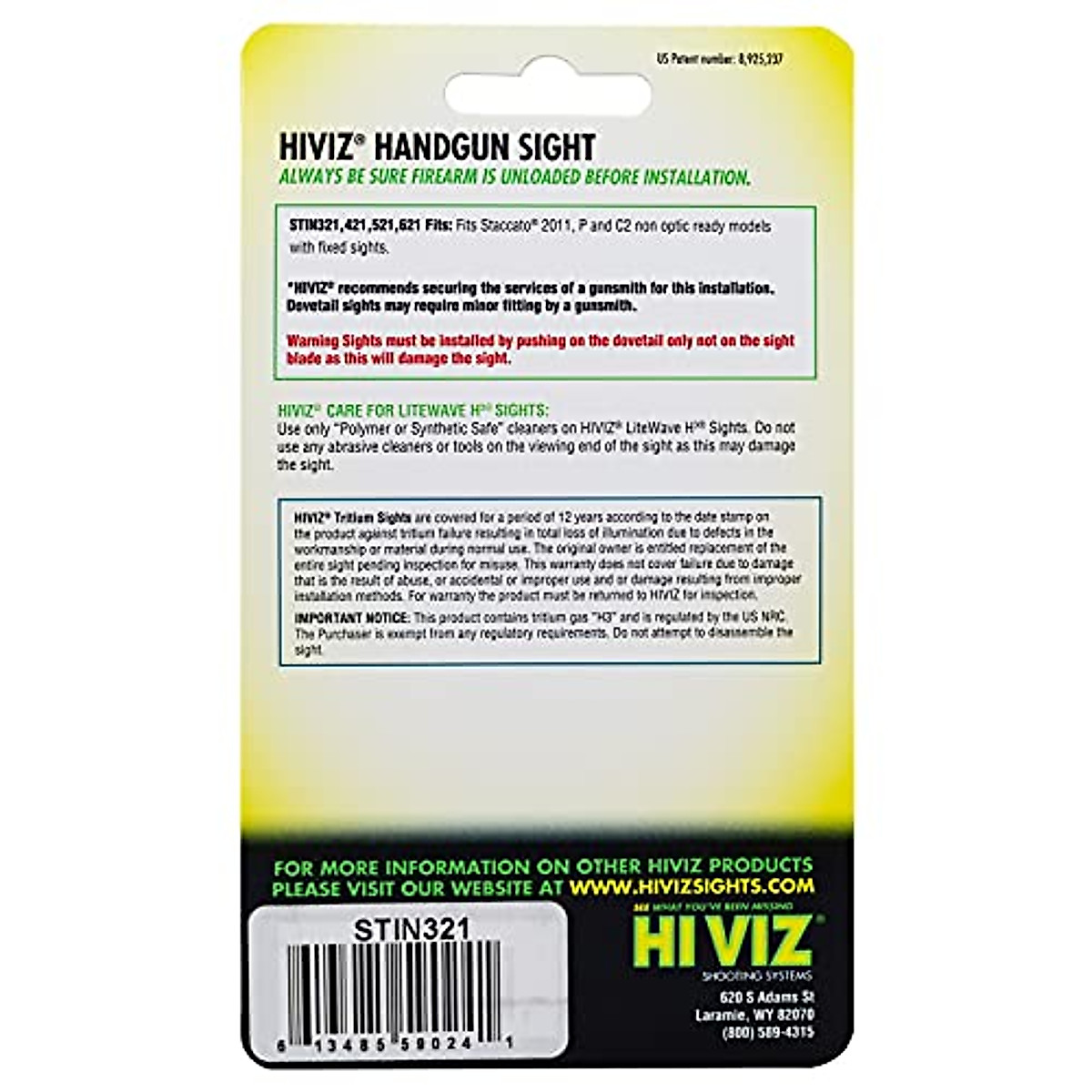 HIVIZ Lightwave H3 Tritium/Lightpipe Staccato Day/Night Sight