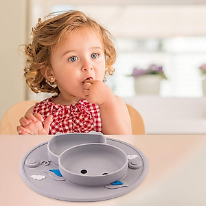 Qshare Toddler Plate, Portable Baby Plates for Toddlers and Kids, BPA-Free Strong Suction Plates for Toddlers, Dishwasher & Microwave Safe Silicone Placemat 9x6x1.4 inch Gray