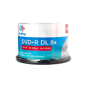 AcePlus 50-Pack DVD+R Dual Layer Discs with 8X Speed, 8.5 GB of Data and Logo-Branded Silver Surface in Cakebox