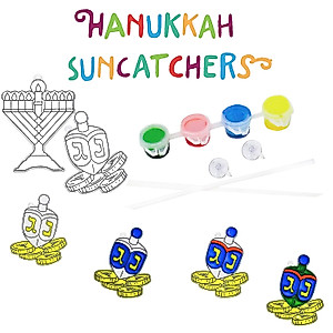The Dreidel Company Hanukkah Suncatcher, Stained Glass Look, Chanuka Decorations, Paint Your Own Menorah and Dreidel, Fun and Educational (Single)
