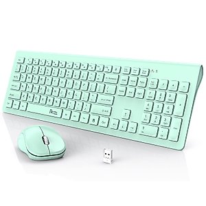Wireless Keyboard and Mouse, 2.4GHz Ergonomic Compact Quiet Full-Size Computer Keyboard Cordless Mouse Combo with Nano USB Receiver for Windows, Laptop, PC, Notebook (Mint Green)