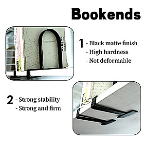 Bookends for Shelves - Heavy-Duty Clamped Book Ends Book Shelf Holders, Non-Skid Bookends Stoppers Supports (Black, 2)