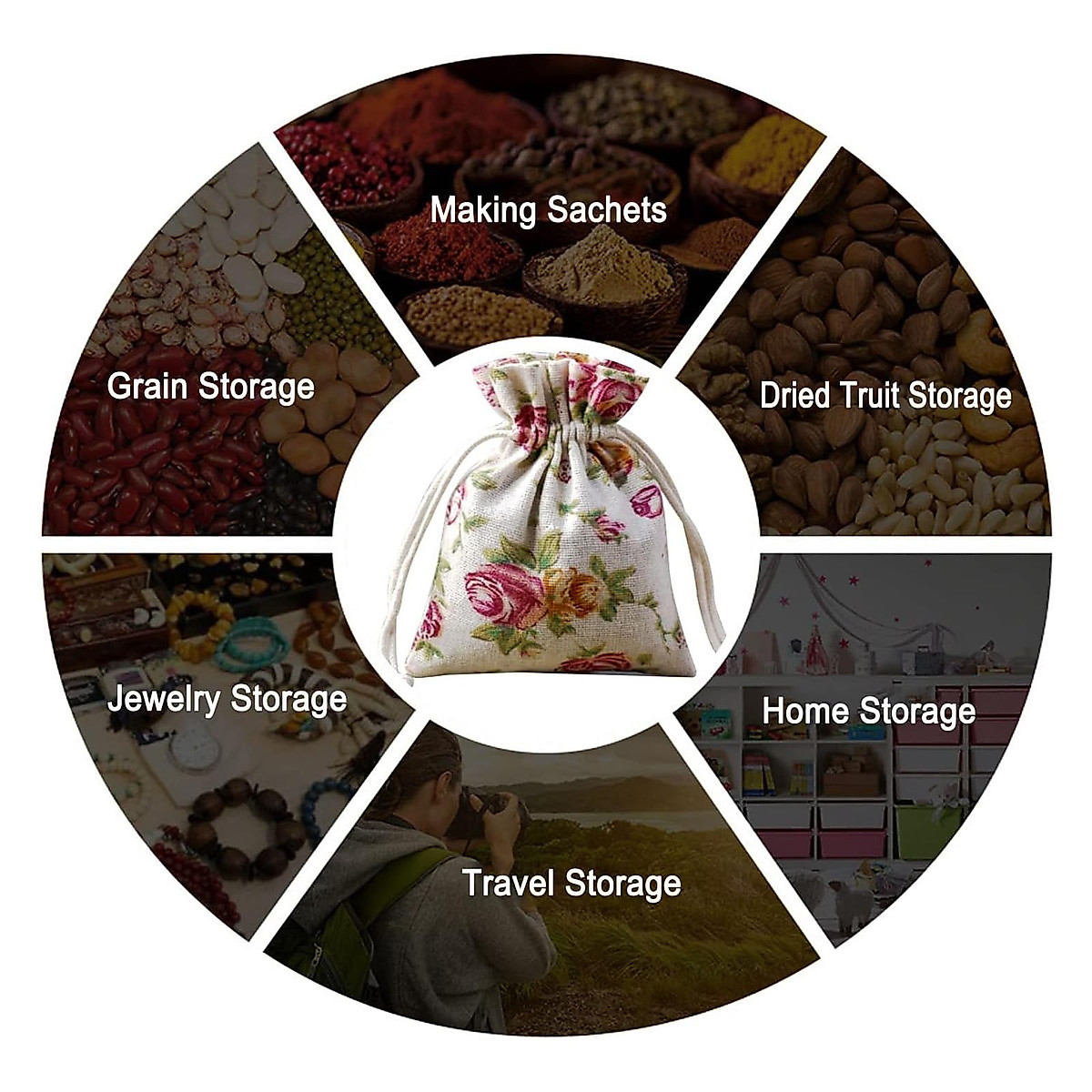 Cooyeah 50pcs Rose Drawstring Burlap Bags, Reusable Double Drawstring Linen Storage Bag Gift Favor Bag for Wedding Birthday Party Jewelry Pouch, 3.9"x5.5"