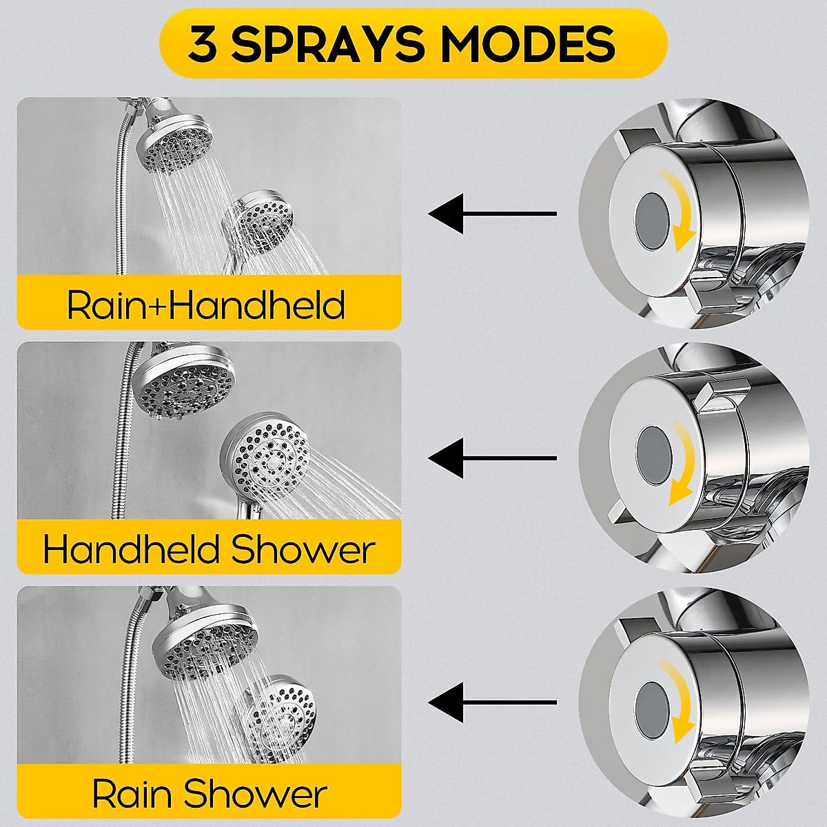 FRANSITON Shower Faucet System with Bathroom Spout Rain Shower Kit, High Pressure Handheld Shower Head 35-Function Dual 2 in 1 Shower Combo Faucet Set with Valve Trim Kit Black
