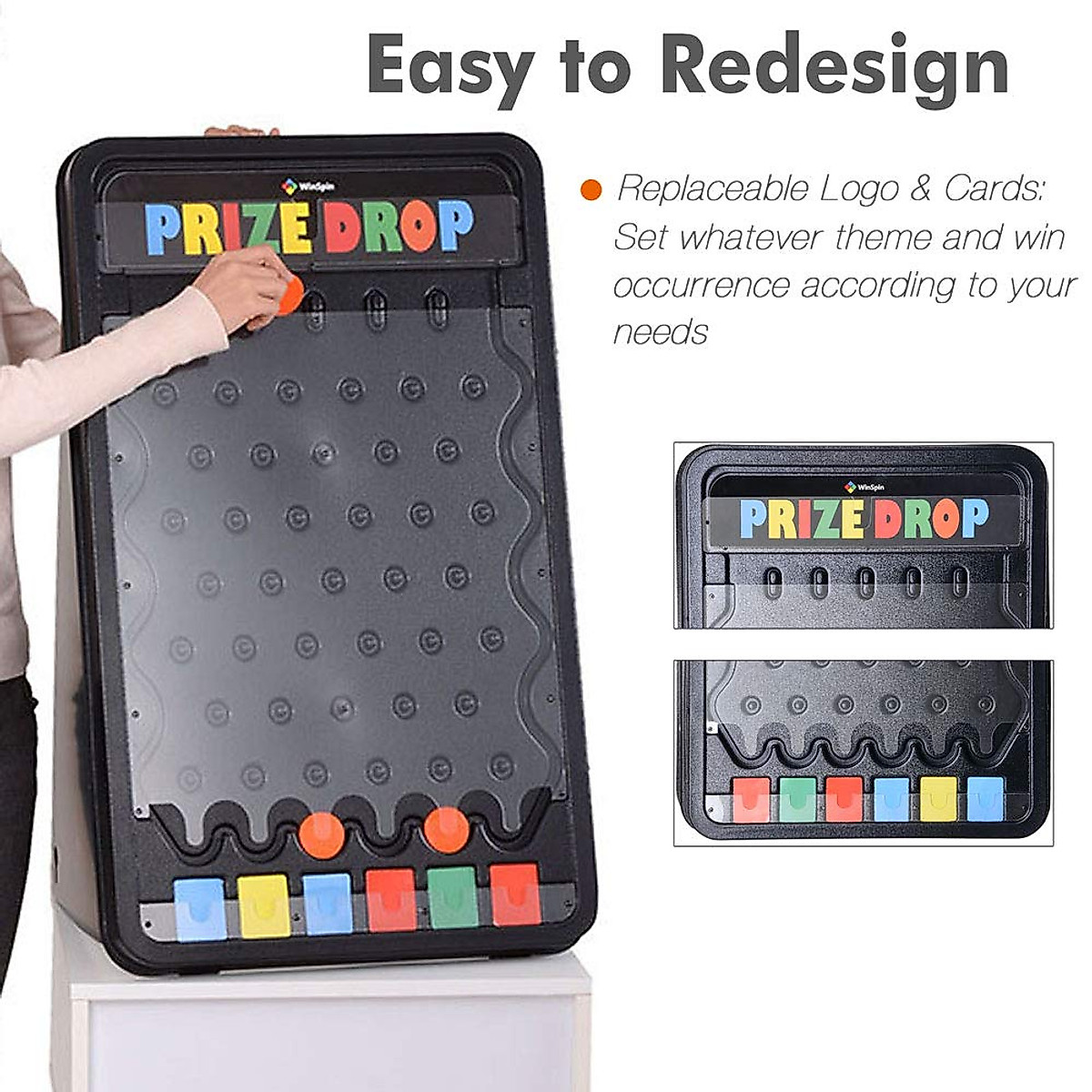 WinSpin 30" Prize Drop Board Foldable Stand Disk Drop Board Game Customizable 6 Slots with 10 Pucks for Carnival Tradeshow Party, (19"x30")