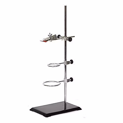 Laboratory Retort Support Stand for Titration Extraction - XMWangzi, with a Burette Clamp and 2 Flask Ring Clamps, Used in Chemistry or Physics Lab (RodLength 16'')
