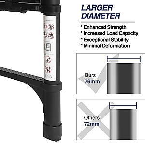 BOCOM 12.5 FT Aluminum Telescoping Ladder, Lightweight Multi-Purpose Collapsible Extension with 2 Triangle Stabilizers, Heavy Duty 330 lbs Max Capacity, Ideal for Home, RV, and Outdoor Work Black