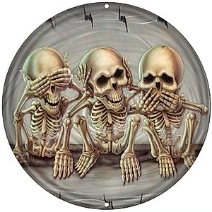 WZVZGZ Round Metal Tin Sign Rustic Wall Decor,Skull Halloween Wall Decor,Round Metal Sign Plaque for Home Garden Kitchen Bar Cafe Restaurant Garage Retro Vintage Wall Art 12x12 Inch
