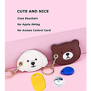 2 Pack Tomcrazy 3in1 Cartoon Protective Case for Apple Airtag Keys Ring Samsung Galaxy SmartTag Cases Tile Mate 2022 Sticker 2020 Access Card Keychain Suitable for Bag/Suitcase (1 Dog & 1 Bear)