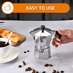 Bruntmor Espresso Coffee Maker - Manual Espresso Coffee Machine - Portable Coffee Brewer, Moka Pot, Coffee Percolator - Stovetop Coffee Maker for Espresso, Coffee or Cappuccino - Small Coffee Pot