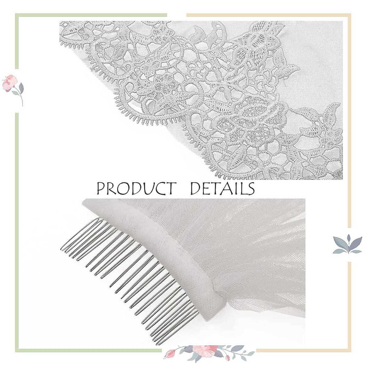 Latious Lace Wedding Bride Veils White 1 Tier Floral Bridal Veil Long Tulle Veils with Comb Cathedral Veils for Brides and Women (White)