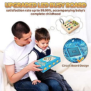 TINTECUSA Busy Board Montessori Toys for Toddler, Wooden Sensory Board Switch Toy with Shape Sorter LED Light Up Travel Toys Educational Plane Travel Activity for 1-6 Year Old Girls & Boys Gifts