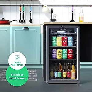 Vremi Beverage Refrigerator and Cooler - 100 to 120 Can Mini Fridge with Glass Door for Soda Beer or Wine - Auto Defrost Drink Dispenser Machine for Office or Bar with Adjustable Removable Shelves