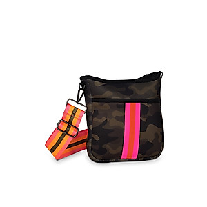 Haute Shore - Jeri Showoff Crossbody Tote Camo Green W/Orange & Pink Stripe