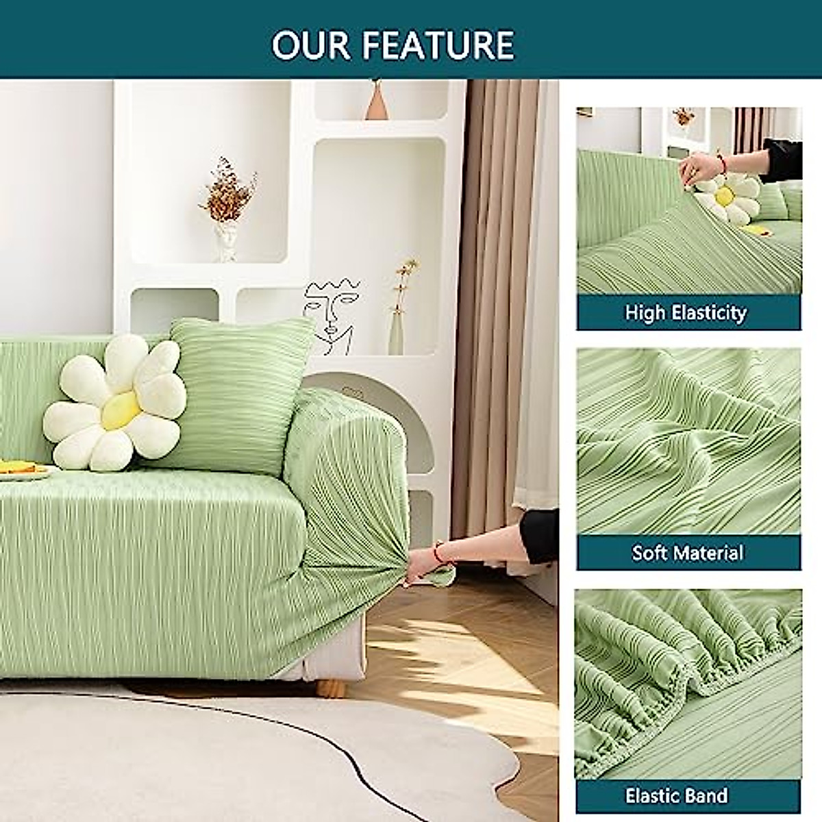 GUYIRT Couch Cover 2 Seater, Ice Silk Sofa Cover Breathable Sofa Slipcovers Easy Fit Washable Furniture Sofa Protector for Living Room-Blue-4 Seater(235-300cm)