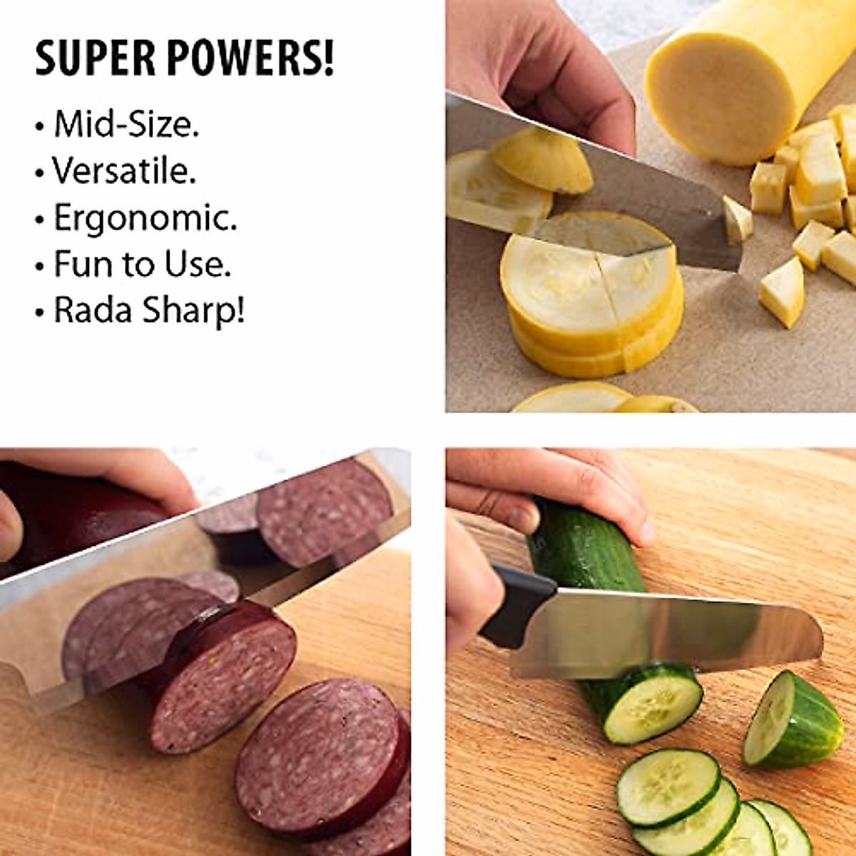 Rada Cutlery Anthem Series Cook’s Knife Stainless Steel Blade with Ergonomic Black Resin Handle, 12 Inches