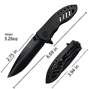 XIPHIAS Practical Folding Pocket Knife with Deep Pocket Clip, Black, XK042, 6.5" Overall(Pocket Knife)