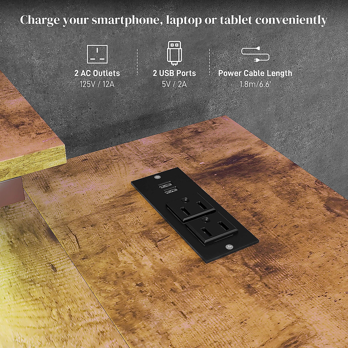 HOMCOM 42" L Shaped Desk with LED Lights, Power Outlet, USB Charging Ports, Reversible L Shaped Computer Desk with Storage Shelves, Monitor Stand, Corner Gaming Desk for Home Office, Rustic Brown