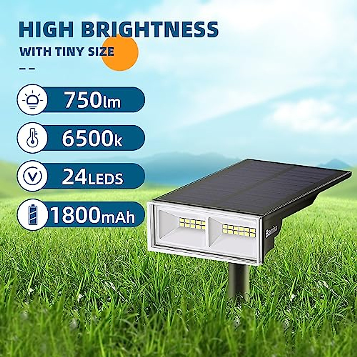 Barrina Solar Spot Lights Outdoor, 24 LEDs 6500K 3 Modes Led Garden Spot Lights Solar Powered, IP65 Waterproof, Auto ON/Off Outdoor Solar Light for Yard Driveway Lawn Patio Pathway, 2 Pack
