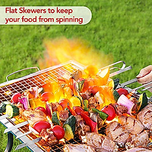 BearMoo Kabob Skewers 17" Stainless Steel BBQ Barbecue Skewers 7/20" Flat Metal Grilling Skewers Set, Reusable BBQ Sticks (Set of 12 +1 X Handy Storage)
