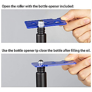 20PCS Roller Bottles 10mL Essential Oil Ultra Thick Matte Black Frosted Glass (2 Openers+3 Pipettes Value Pack), Stainless Steel Roller Balls w/Black Cap