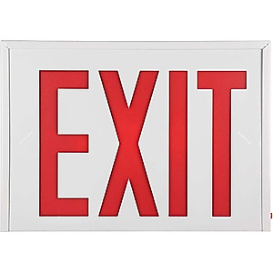 Sunlite 05276 LED Steel Exit Sign, White Housing with Bright Red Lettering, 90-Minute Battery Power Back-Up, Dual Voltage 120-277V, Ceiling or Wall Mount, Long Lasting, Fire Safety, NYC Compliant