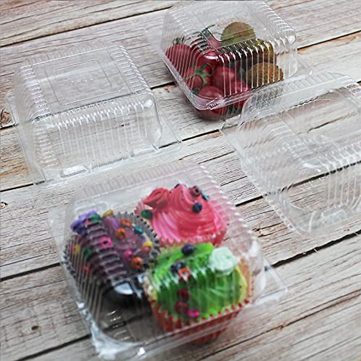 Clear Hinged Plastic Containers with Lids,50PC Square Hinged Food Individual Cake Slice Containers Disposable Plastic Clamshell Takeout Tray for Salads,Sandwiches 5.3x4.7x2.8 Inch