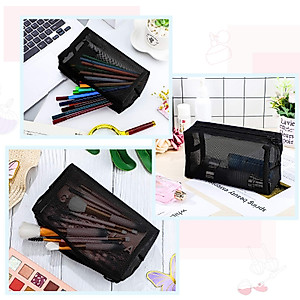 Sadnyy 5 Pieces Mesh Makeup Bag Portable Toiletry Bag Travel Mesh Cosmetic Bag Black Breathable Mesh for Accessories Organizer (7.1 x 4 x 2.4 Inch)
