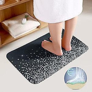 Bathroom Rug Set 2 Piece Black Silver Glitter Diamond Sparkly Bath Rugs and U-Shaped Contour Toilet Rug, Non-Slip Bath Carpet Bath Mats for Bathroom 15.7"x23.6"