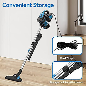 INSE Corded Vacuum Cleaner, Corded Stick Vacuum with 600W Powerful Motor 18000Pa Handheld Vacuum Cleaner for Pet Hair Hard Floor Home - Blue