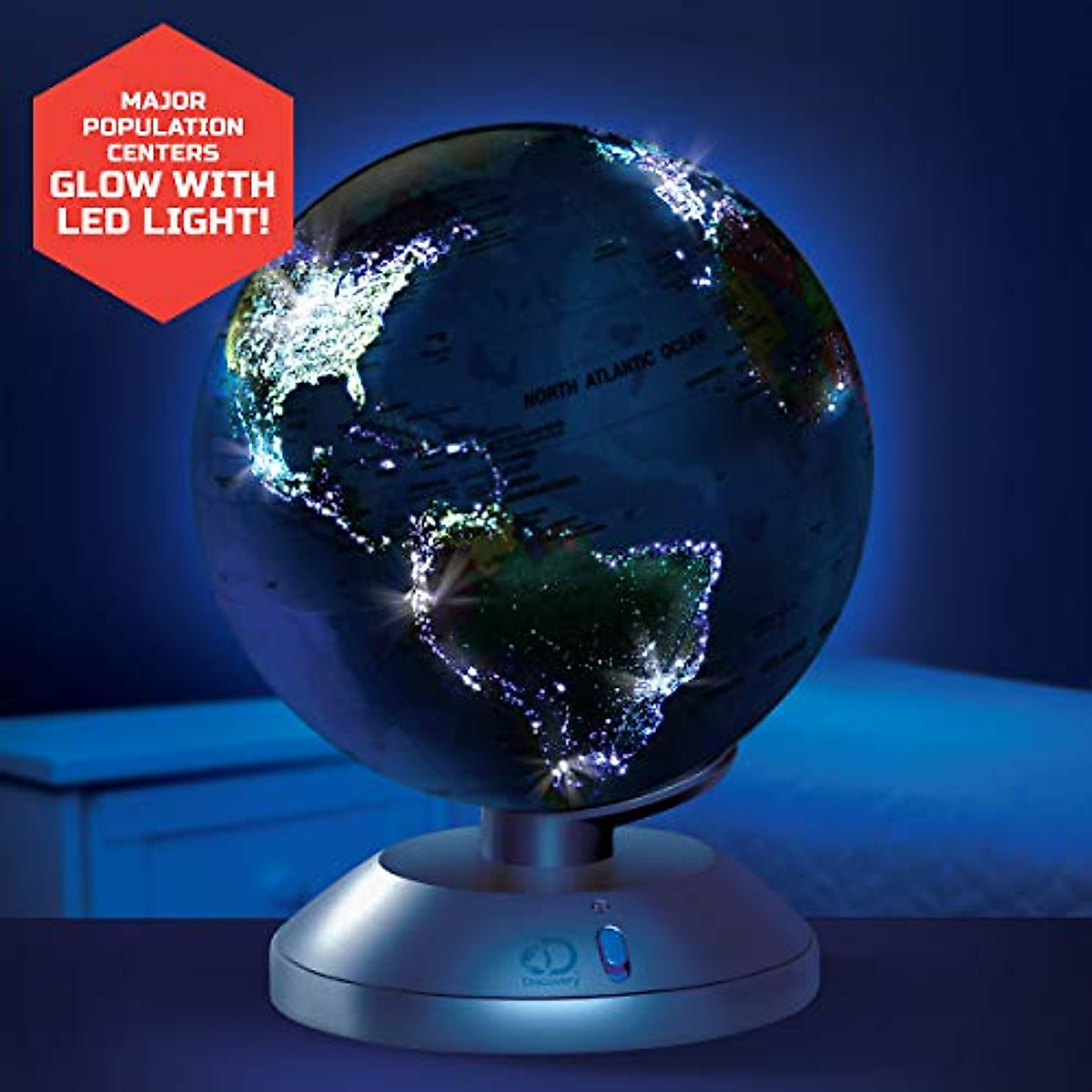 Discovery Kids 2-in-1 World Globe LED Lamp w/Day & Night Modes, STEM Geography Map Educational Toy for Children, Solar System, Light Up Cities and Countries, Rotating w/Display Stand