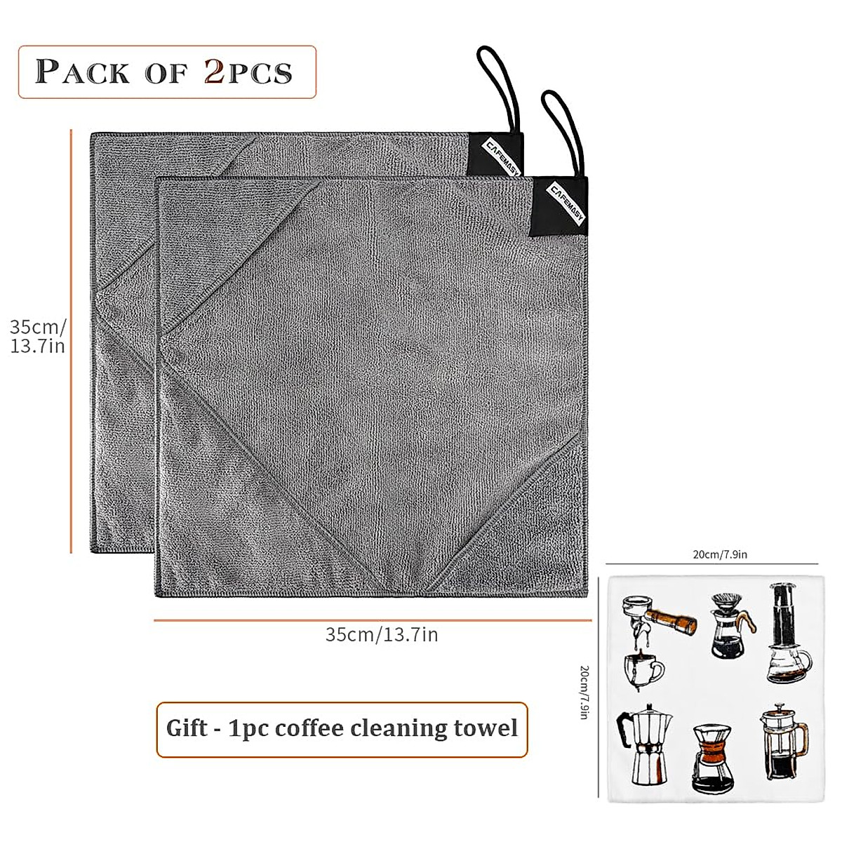 CAFEMASY Barista Espresso Cleaning Towel - Barista Towels Set for Coffee Bar Pack of 2pcs Coffee Machine Steam Wand Espresso Tools Portafilter Cleaning Cloth Rag