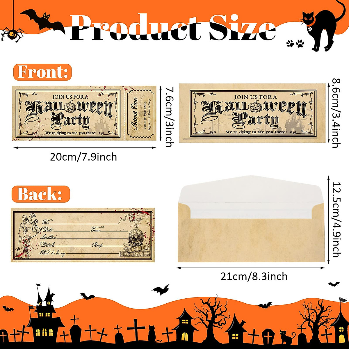 Woanger 50 Pcs Halloween Party Invitations with Envelopes 25 Scary Halloween Invitations and 25 Invitations Vintage Fill in Blank Invites for Halloween Theme Party Birthday Baby Shower