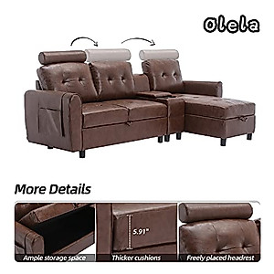 Olela L Shaped Couch, Faux Leather Modular Sectional Sofa Modern Convertible Storage Couches with Side Pocket Tufted Back for Living Room,Apartment (Brown PU)
