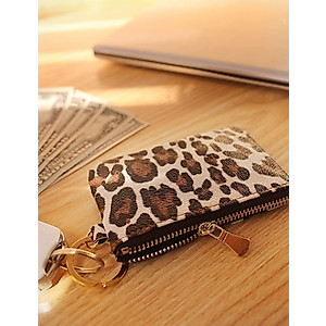 Heesch 2 Pack Mini Coin Purse Cheetah Change Purse Small Zipper Pouch Wallet for Women (Leopard & Ivory Leopard)