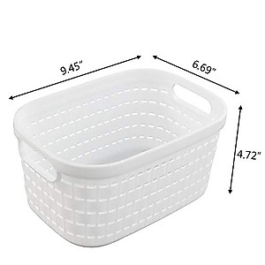 Sosody Plastic Storage Baskets with Handles, Small Weave Storage Baskets, White, 6 Packs