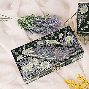 February Mountain Mother of Pearl Jewelry Organizer box - Handmade Large Wooden Box Romantic Anniversary Birthday Gifts for women (Peacock)