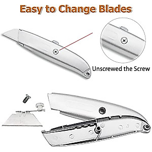 Box Cutters Retractable Heavy Duty,3 Gears Adjustable Classic Utility knife Aluminum Alloy,Portable Retractable Box Cutter Ergonomic Handle,Utility Knife for Carpet,Cardboard,Boxes