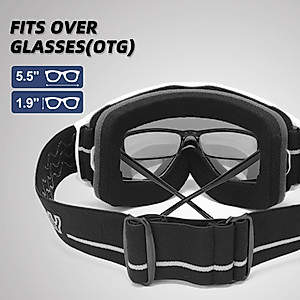 TurnWay OTG Ski/Snowboard Goggles - 100% UV Protection, Anti-Scratch & Anti-Fog - Snow Goggles for Men, Women & Youth