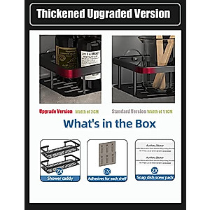 24HOCL 2 Pack Shower Caddy Shelf, No Drilling Traceless Adhesive Shelf Wall Mounted, Storage Organizer Rack Basket for Bathroom, Lavatory, Washroom, Restroom, Shower, Toilet, Kitchen Black