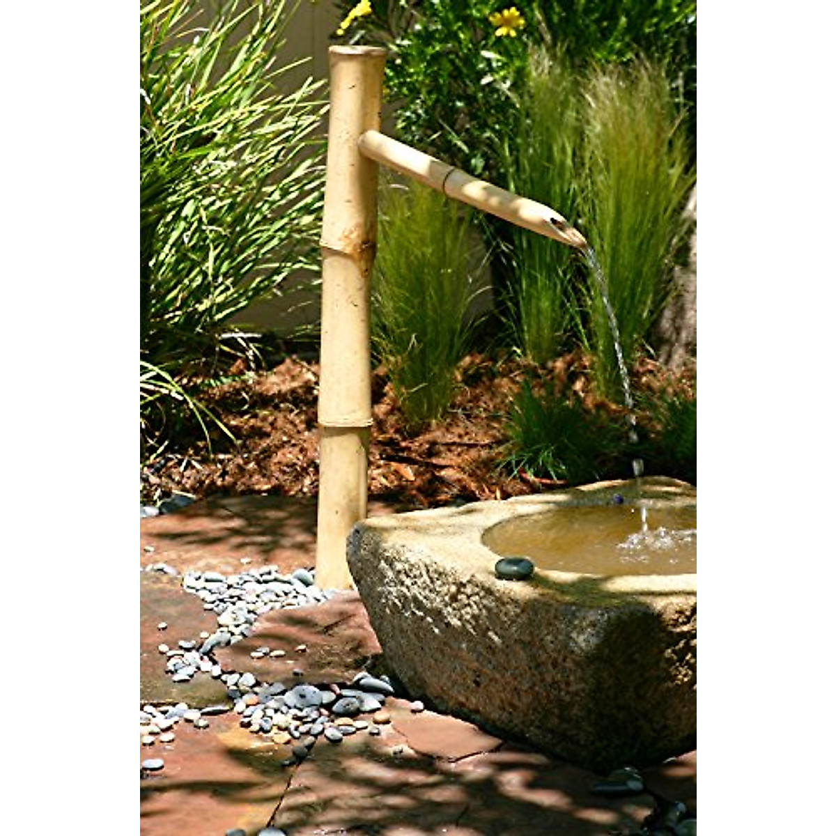 Bamboo Accents 36” Tall Outdoor Water Fountain with Pump, Easy Install in Pond or Garden, Handmade Smooth Natural Split-Resistant Bamboo