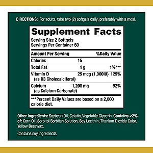 Natures Bounty Calcium Plus Vitamin D3 1200 miligram Capsules - 120 Ea, Pack of 3