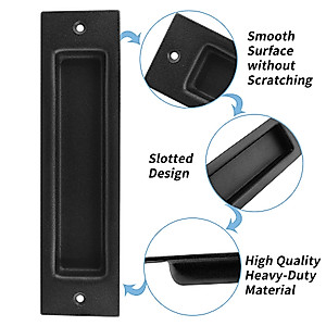 Auvotuis 8 Inch Sliding Barn Door Handle Black Modern Finger Slotted Pull Handle Heavy-Duty for Cabinets, Closet, Drawers, Gate