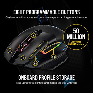 Corsair Dark Core RGB Pro SE, FPS/MOBA Gaming Mouse with SLIPSTREAM Technology, Black, Backlit RGB LED, 18000 DPI, Optical, Qi wireless charging certified