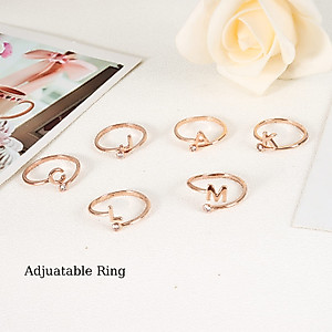 YANCHUN Rose Gold Initial Ring for Women Adjustable CZ Letter Knuckle Rings for Girls(B)