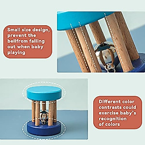 Promise Babe Wooden Rattle Nursing Shower Gifts Montessori Baby Roller Bell Toys Infant Gym Blue
