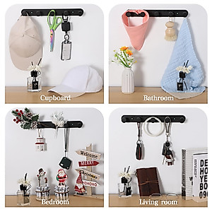 Dntorx Coat Hooks Wall Mounted, Black Coat Rack with 5 Hooks Adhesive & Screw in Door Hooks Heavy Duty Coat Hanger Towel Hooks for Wall Towels Clothes Hat