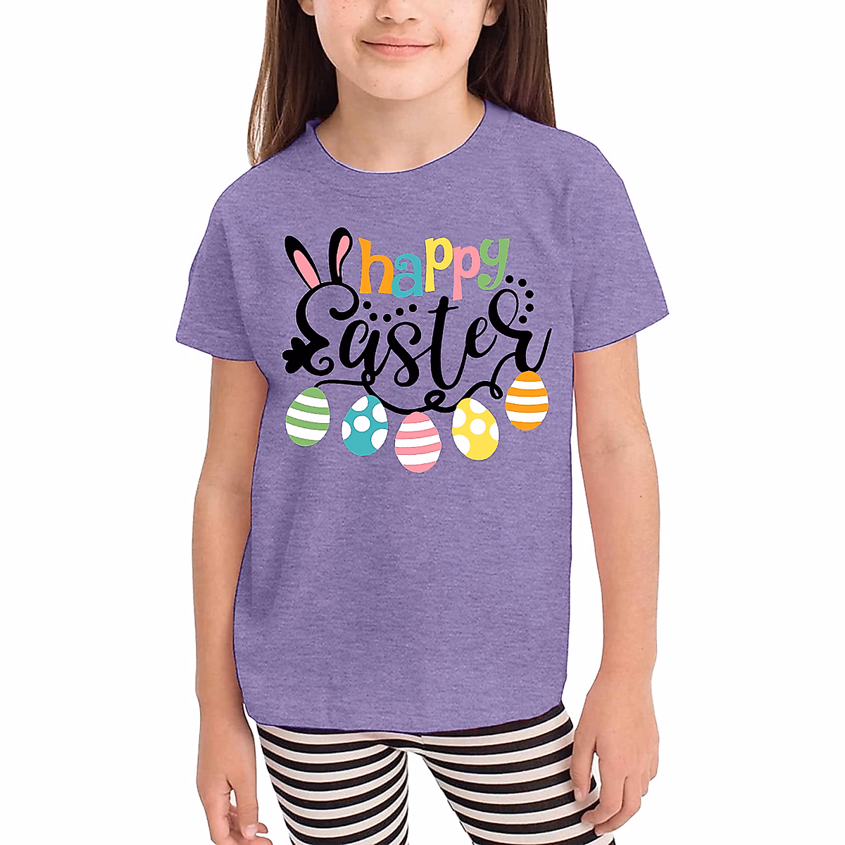 Happy Easter T Shirt Toddler Baby Girls Boys Bunny Rabbit Graphic T-Shirt Easter Egg Letter Print Tees Tops Purple